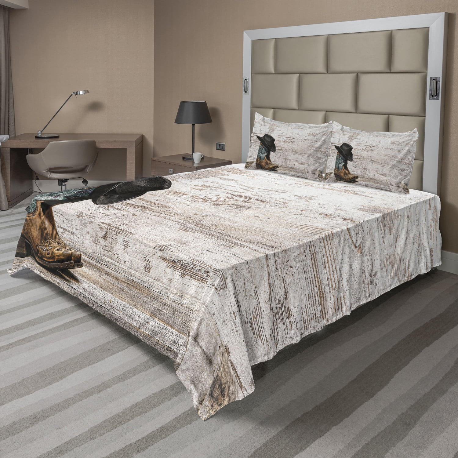 Western Sheet Set, Traditional Rodeo Cowboy Hat and Cowgirl Boots Retro ...