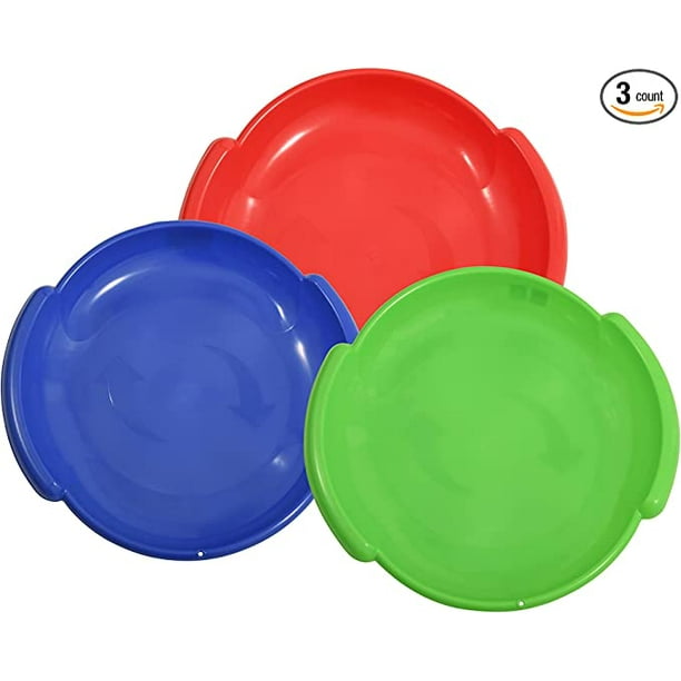 Superio Round Saucer Snow Sled, Red, Blue and Green 3 Pack Spiral ...