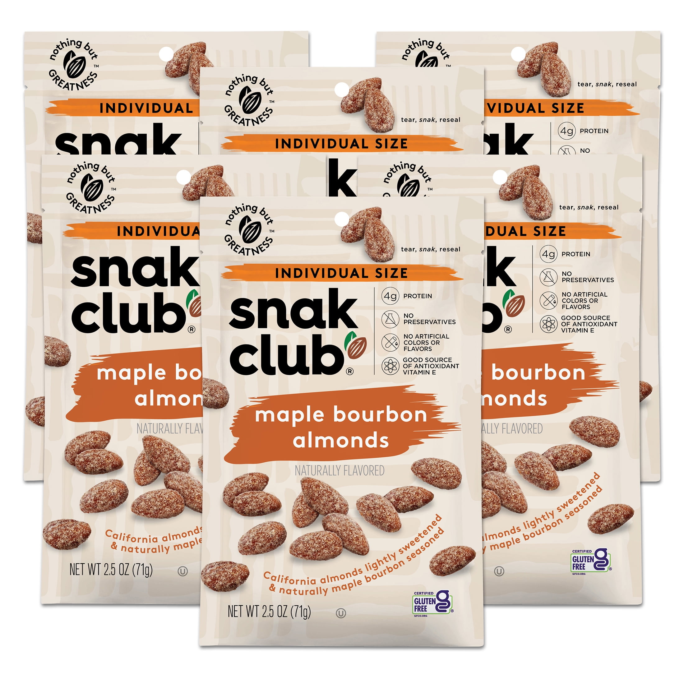 Snak Club 2.5 Ounce Maple Bourbon Almonds, 6 Pack - Walmart.com