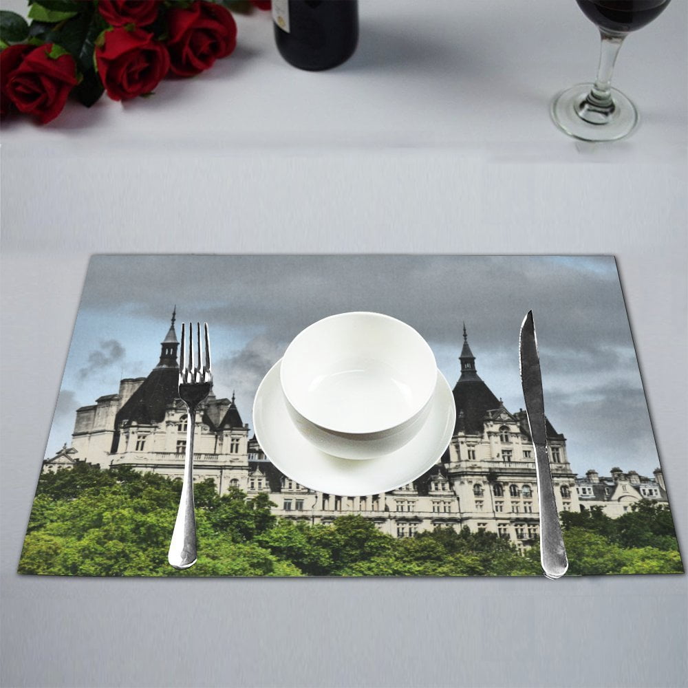 MYPOP Dark Clouds Castle Surrended by Green Trees Table Placemat Food ...