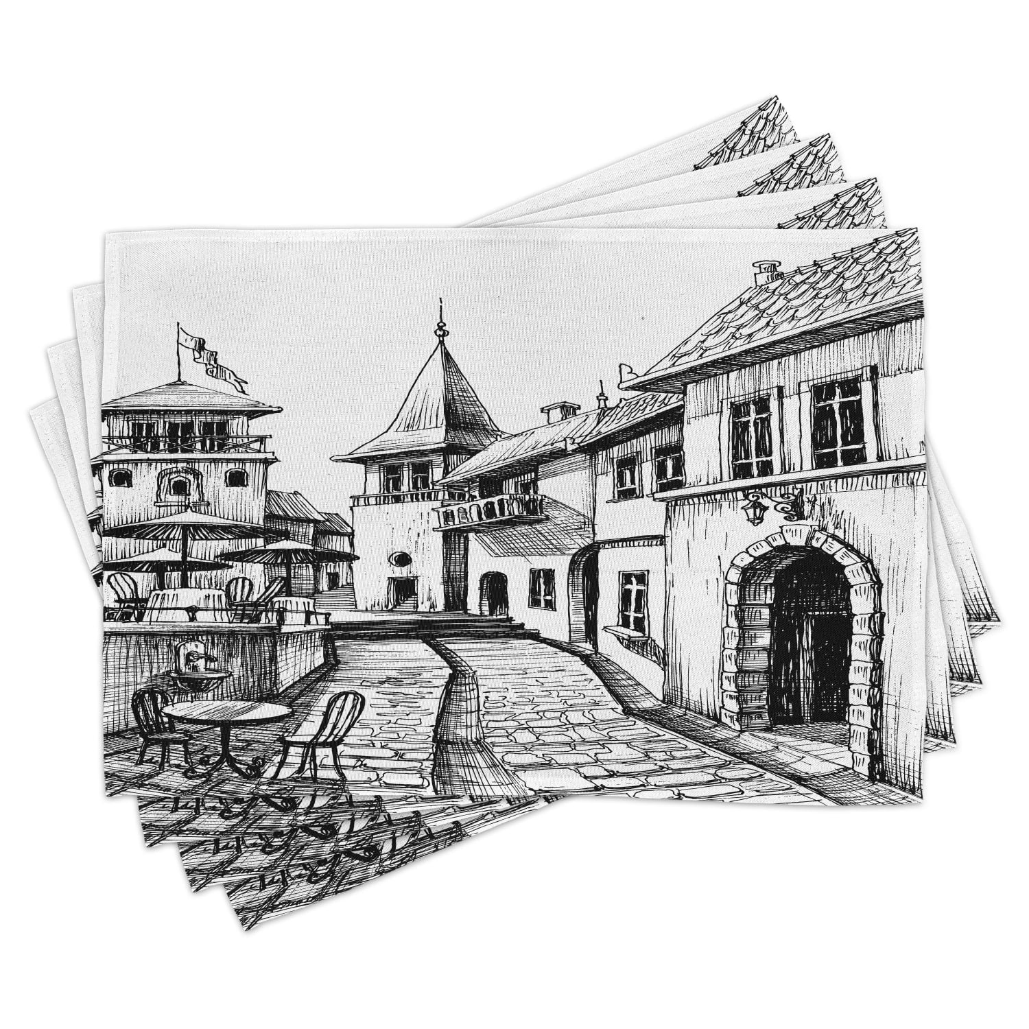 Ambesonne Rustic Place Mats Set of 4, Old Town Street Peaceful ...