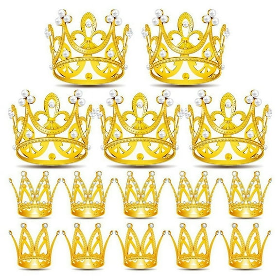 12Pcs Gold Mini Crown Cake Topper Small Crystal Pearl Cupcake Toppers ...