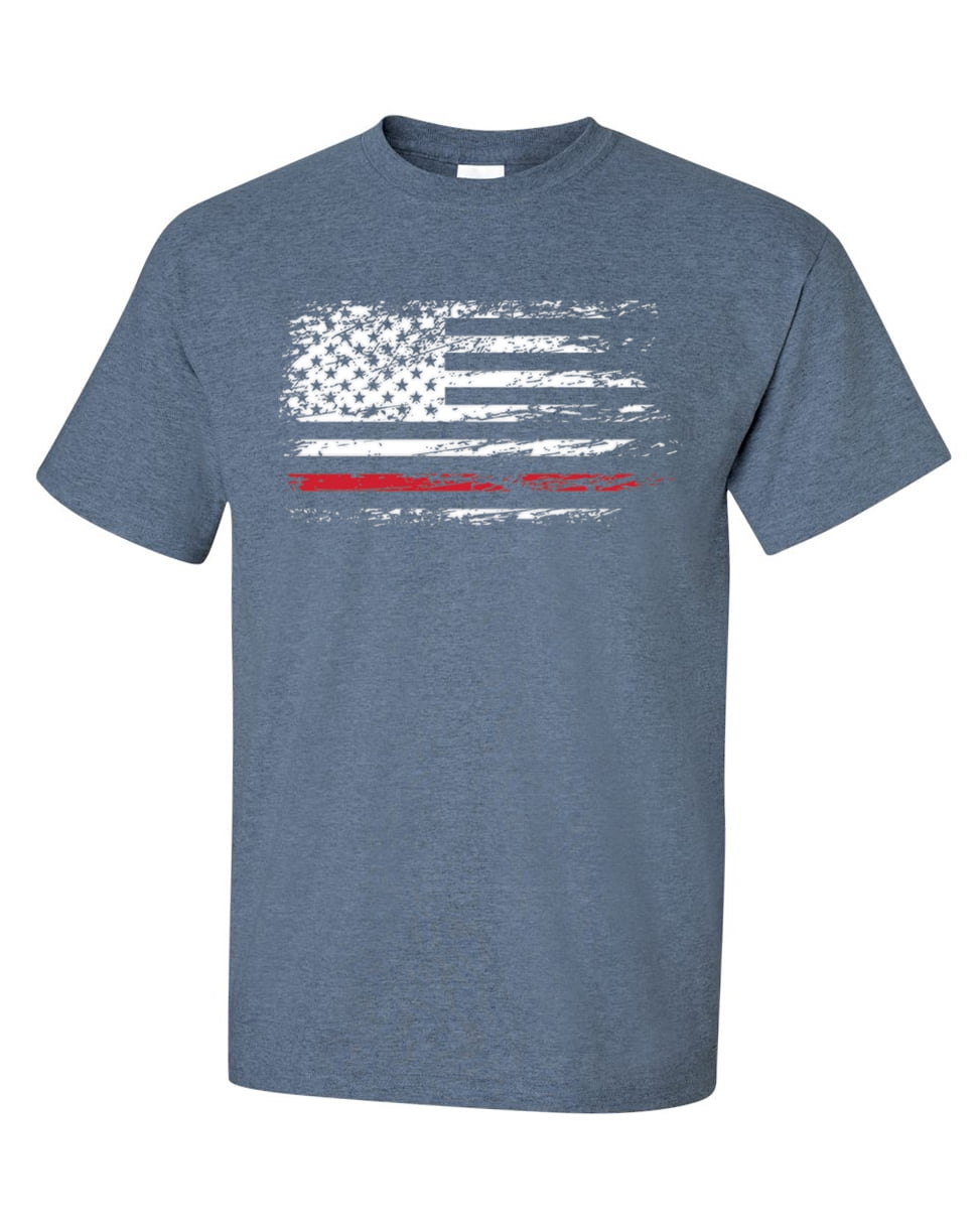 Patriotic American Flag Thin Red Line Firefighters Short Sleeve T-shirt ...