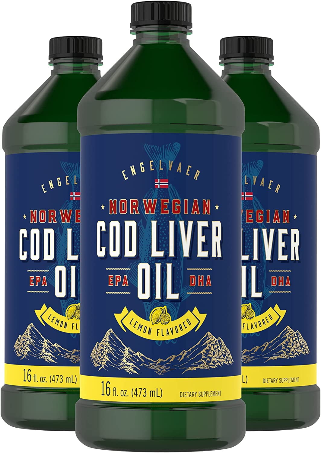 Cod Liver Oil Liquid | 48 fl oz (16 fl oz x 3 Bottles) | Lemon Flavor ...