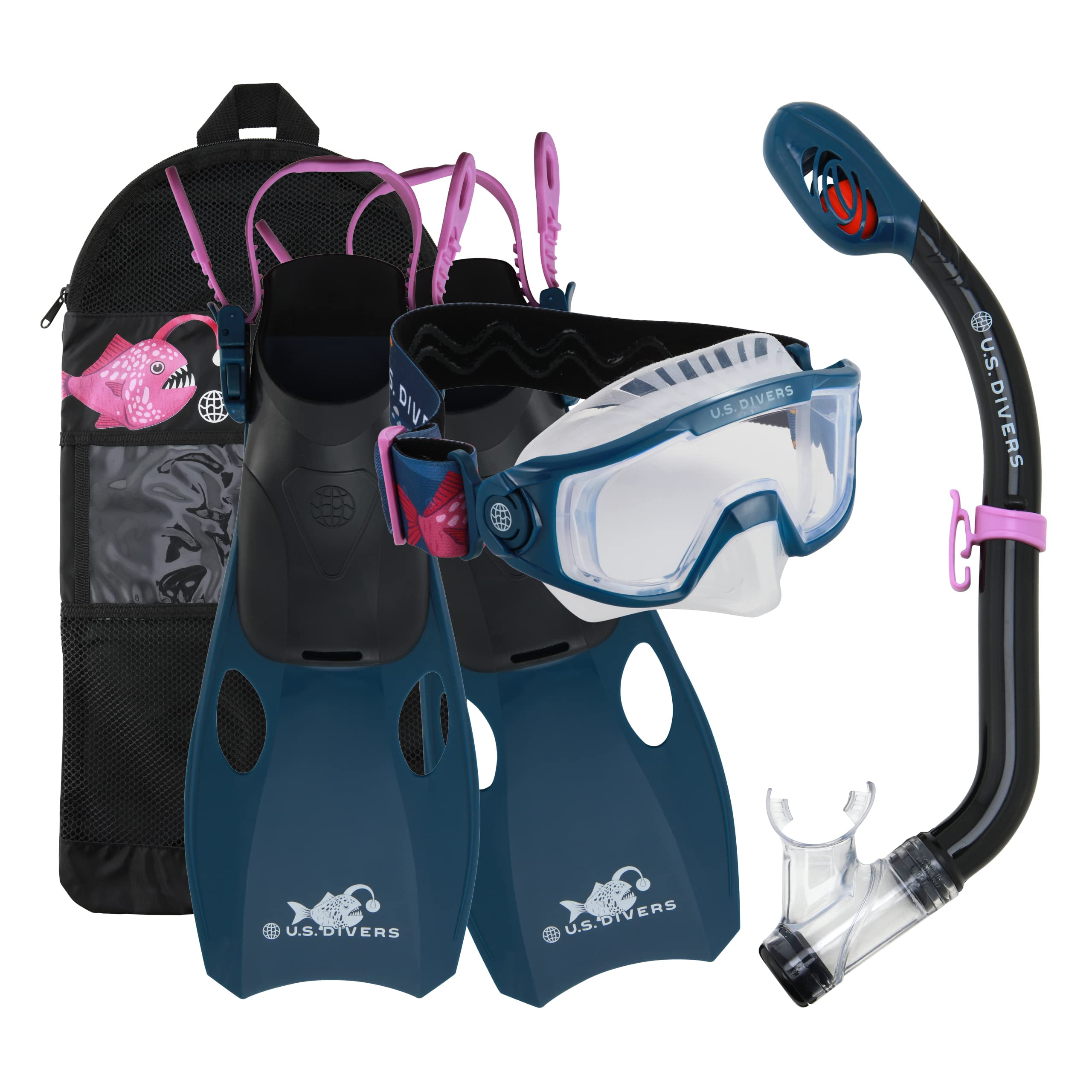 U.S. Divers Avila Unisex Kids Snorkel Set - Curved 1-Window Lens, Splash Guard Snorkel, Easy ...