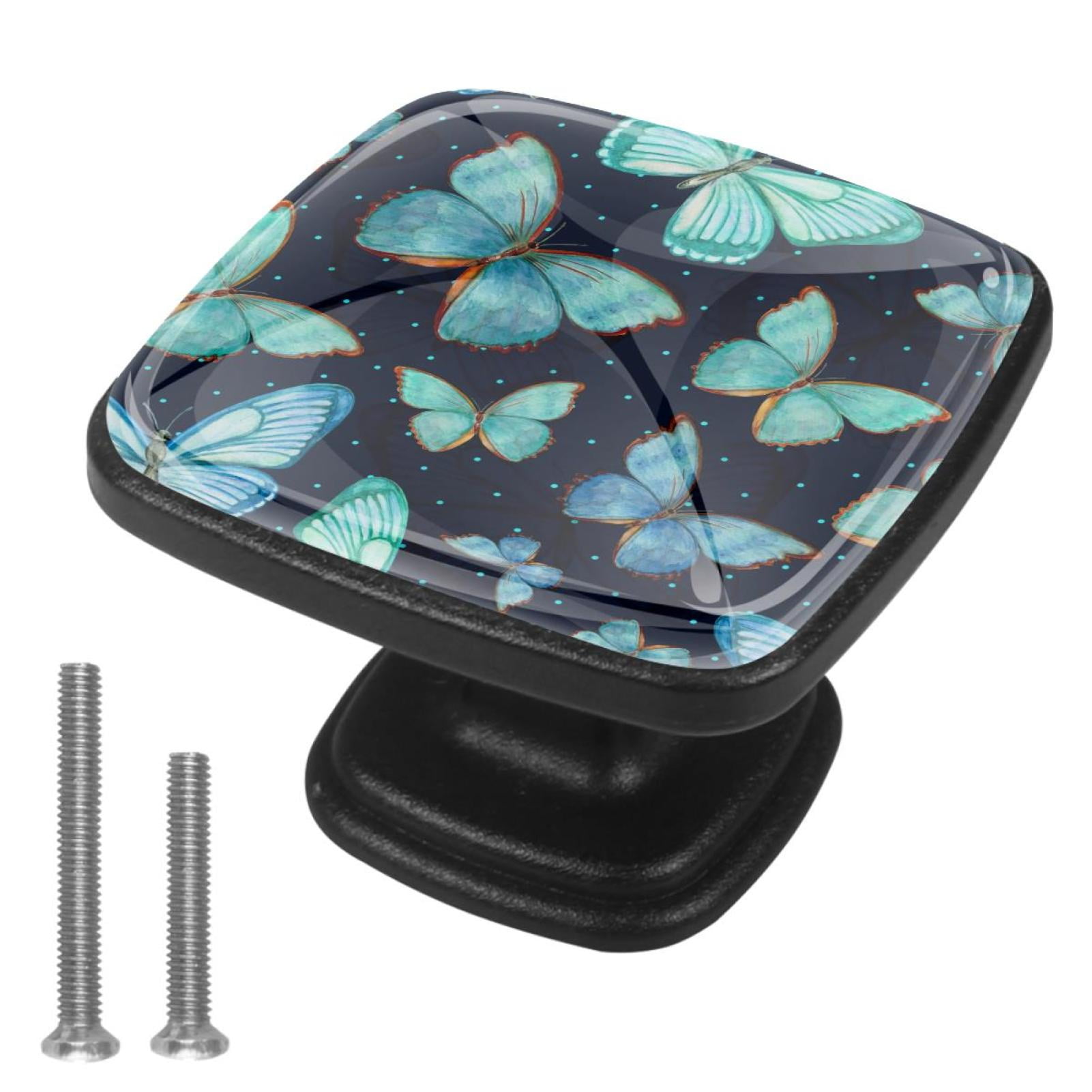 4 Pcs Cabinet Handle Drawer Pulls Retro Lovely Butterflies Knobs with Screws Square Furniture ...