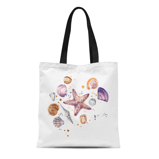 JSDART Canvas Tote Bag Composition of Exotic Sea Shells and Starfish on ...
