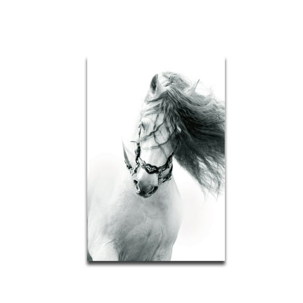 Running Steed Oil Poster Black White Horse Wall Picture Paintings ...