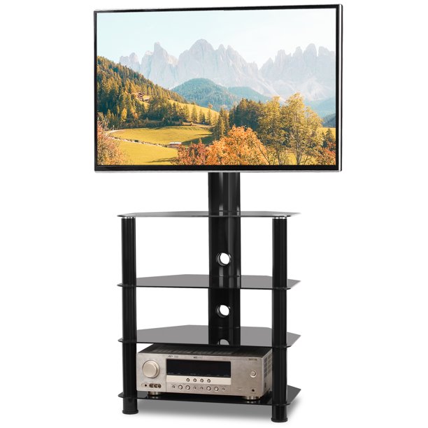 5Rcom 4-Tier Shelf Floor Corner TV Stand for Flat Curved Screen TVs up ...