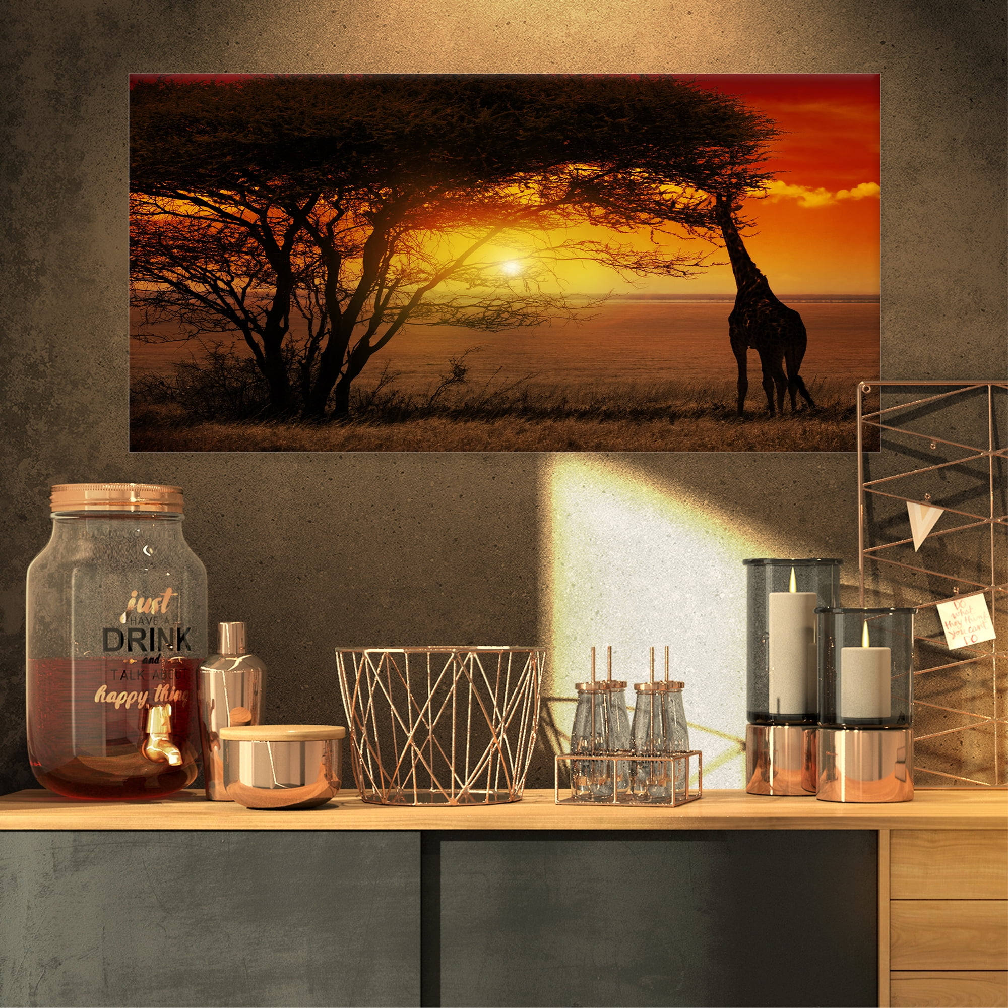 Click here for Designart Typical African Sunset With Giraffe - Ov... prices
