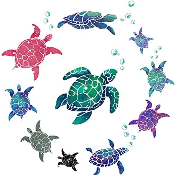Colorful Turtle Wall Stickers - 10 Piece Turtle and Bubble Wall ...