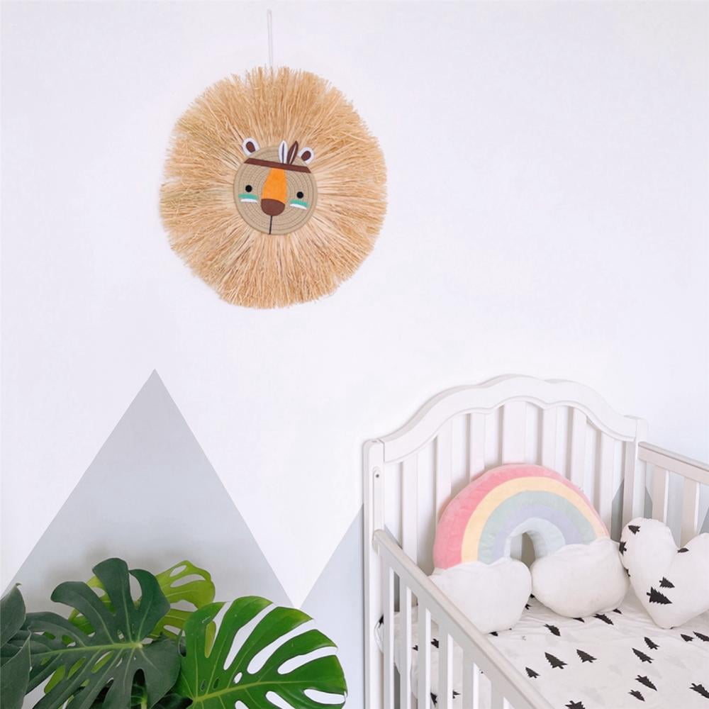 Wall Art Animal Head Hand Knitted Cartoon Wall Hanging Tassel Beard ...