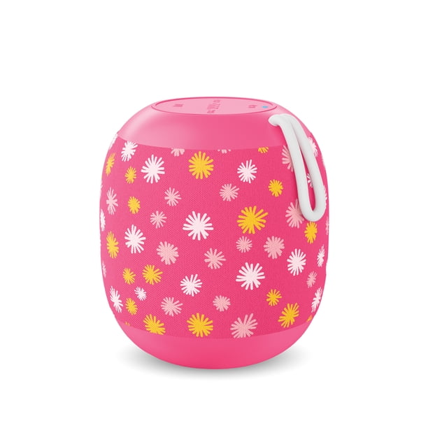 onn. Pink Spark Bluetooth Wireless Medium Barrel Fabric Speaker with ...