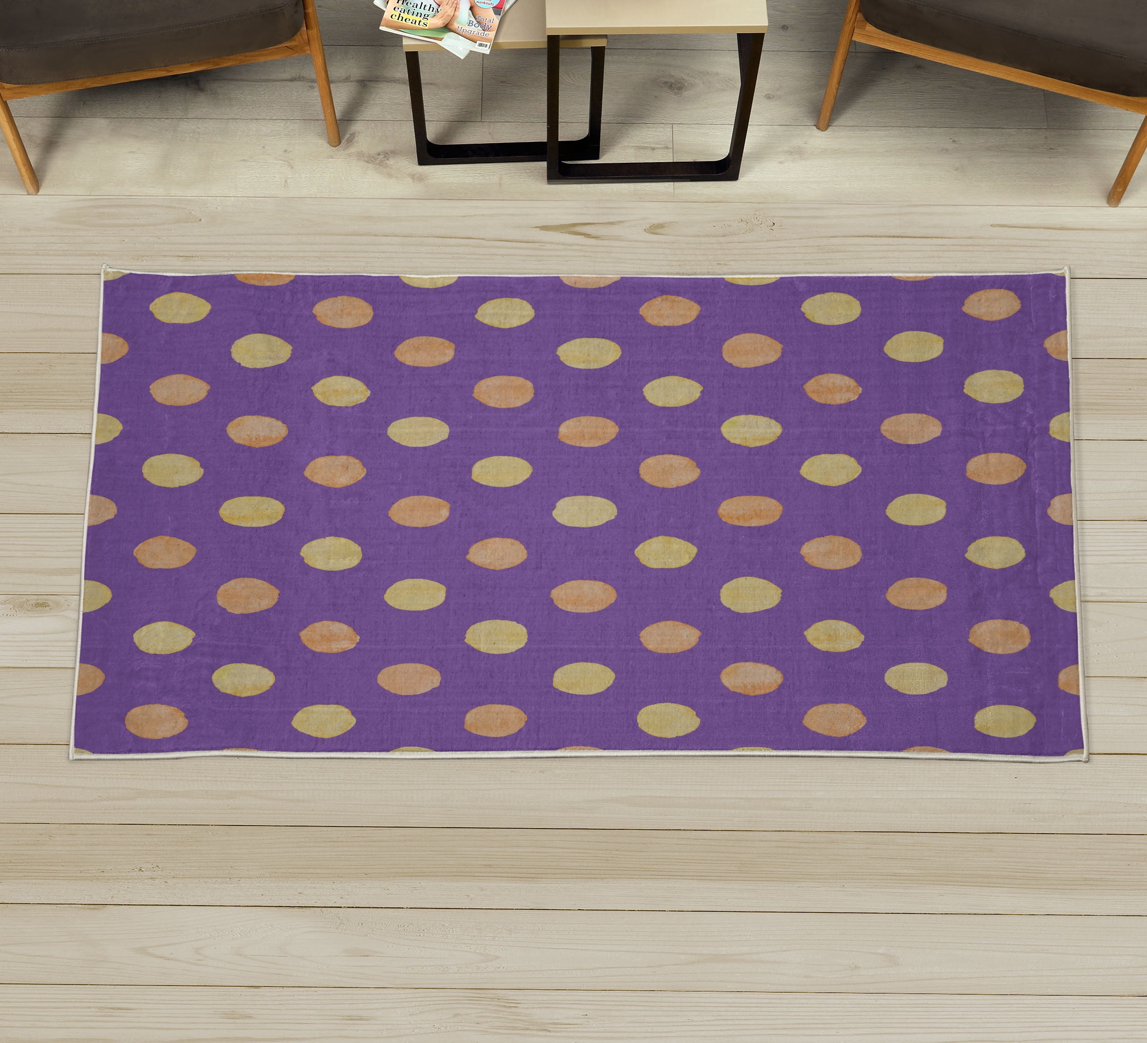 Retro Decorative Rug, Watercolor Paint Style Nostalgic Style Polka Dot ...