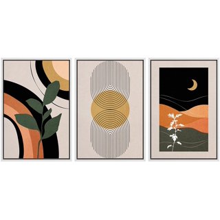 IDEA4WALL Framed Canvas Print Wall Art Set Mid-Century Geometric Solar ...