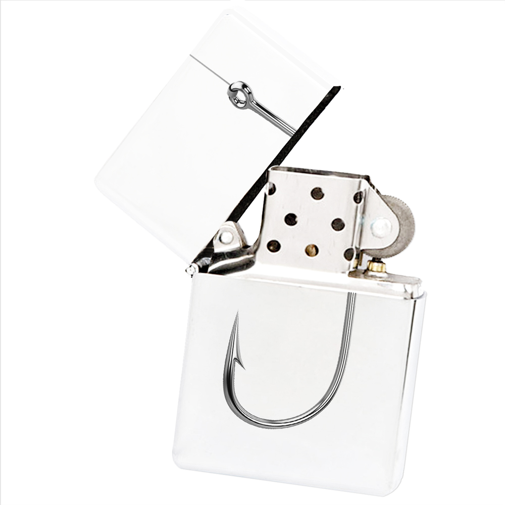 KuzmarK White Windproof Flip Top Lighter - Fishing Hook String ...