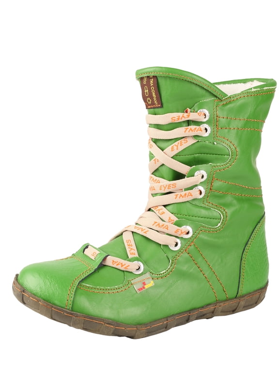 TMA EYES Double-Strape Washed PU Leather Women's Boot With Faux Fur ...