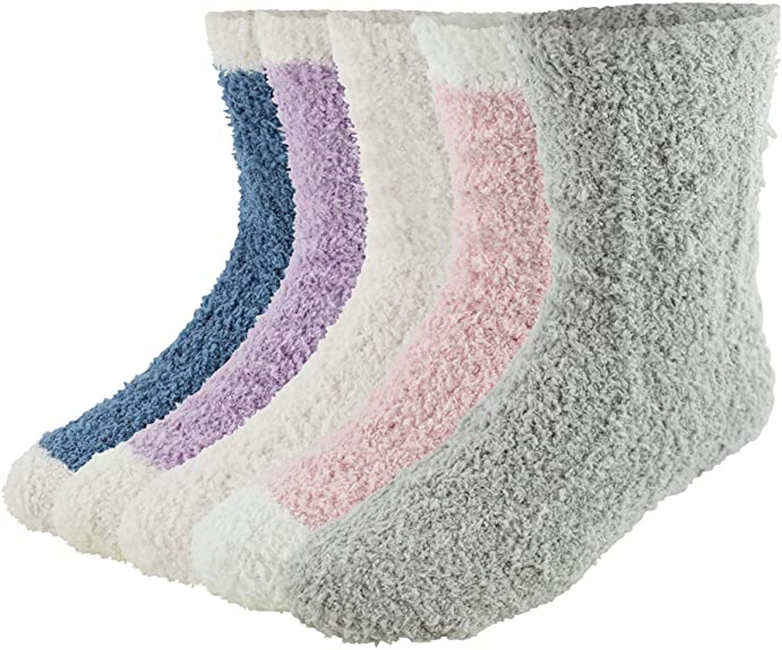 Market & Layne Adult Fuzzy Socks / Soft Cozy Crew Socks for Women - 5 ...