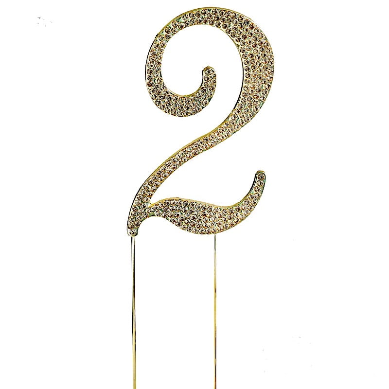 BalsaCircle Number 2 Cake Topper 2.5" Gold Rhinestone Personalized ...