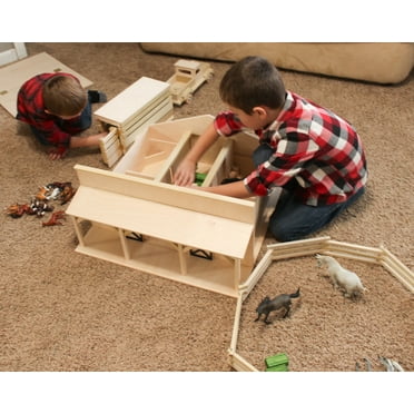 Amish-Made Wooden Toy Tractor & Hay Wagon Set with Hay Bales - Walmart.com