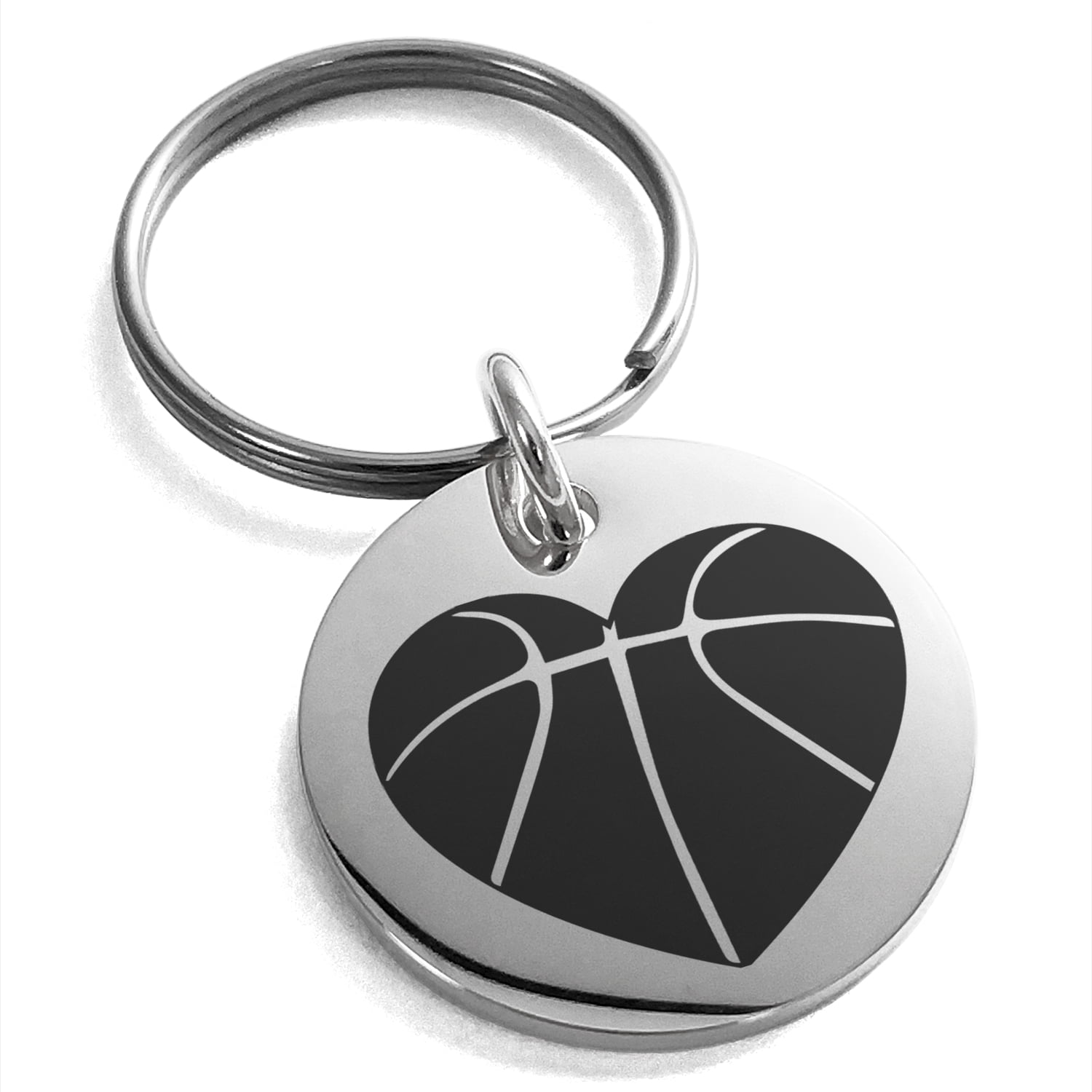 Stainless Steel Love Basketball Heart Engraved Small Medallion Circle ...