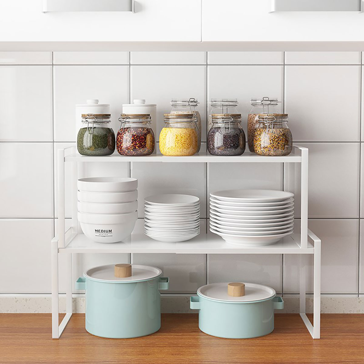 Space Saving Rack Stackable Kitchen Shelving Organizer Rack Shelf Space Saving Rack Stackable Kitchen Shelving Organizer Rack Shelf