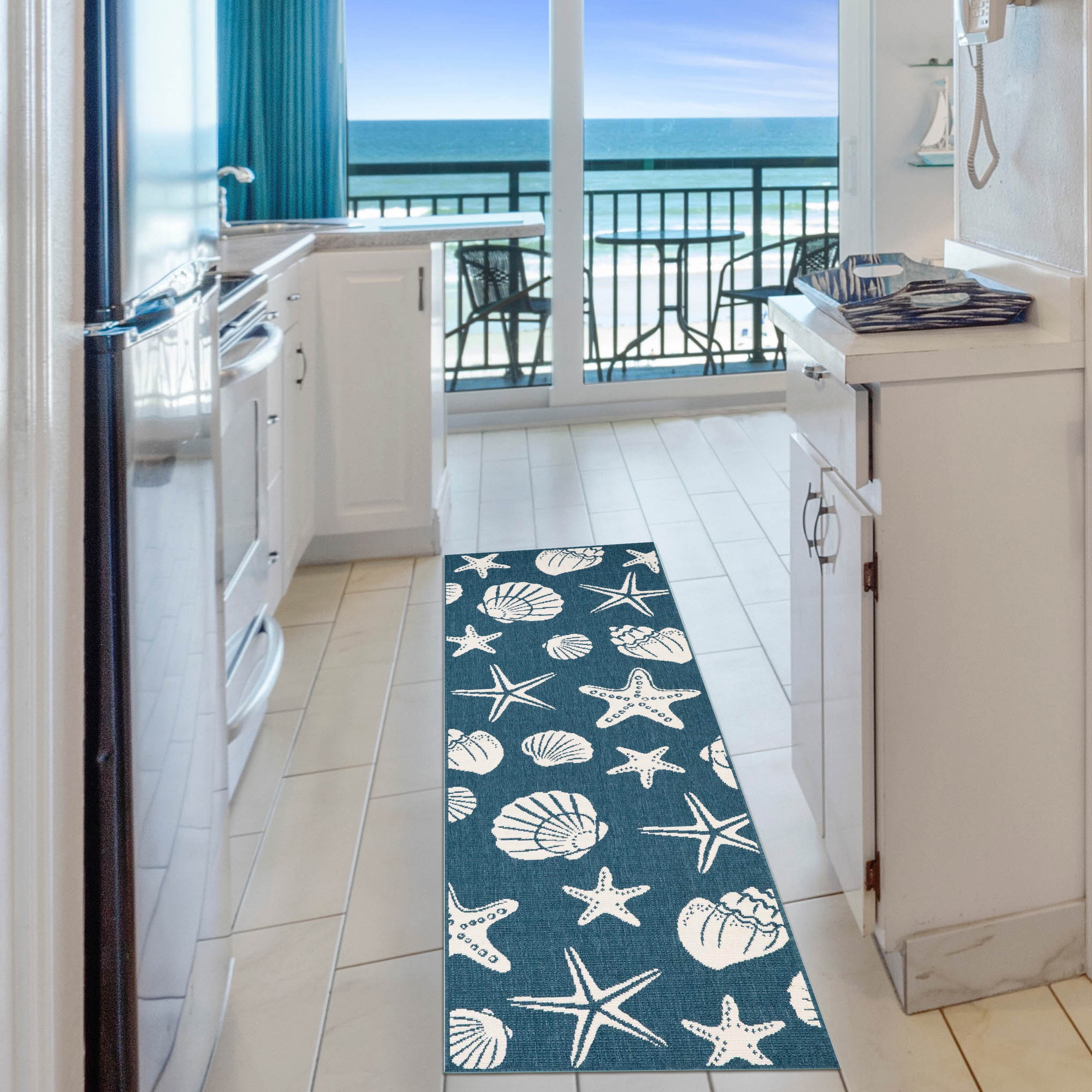 BNM Tropical Beach Indoor/Outdoor Area Rug, Nautical Seashells Starfish ...
