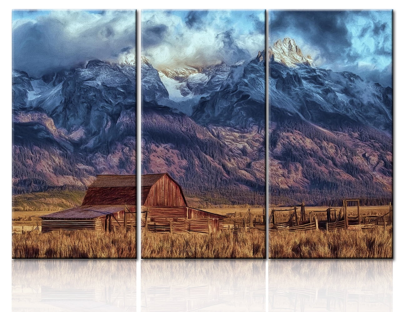 TISHIRON 3PCS Framed Canvas Wall Art Set,42"x28" Country Cabin ...