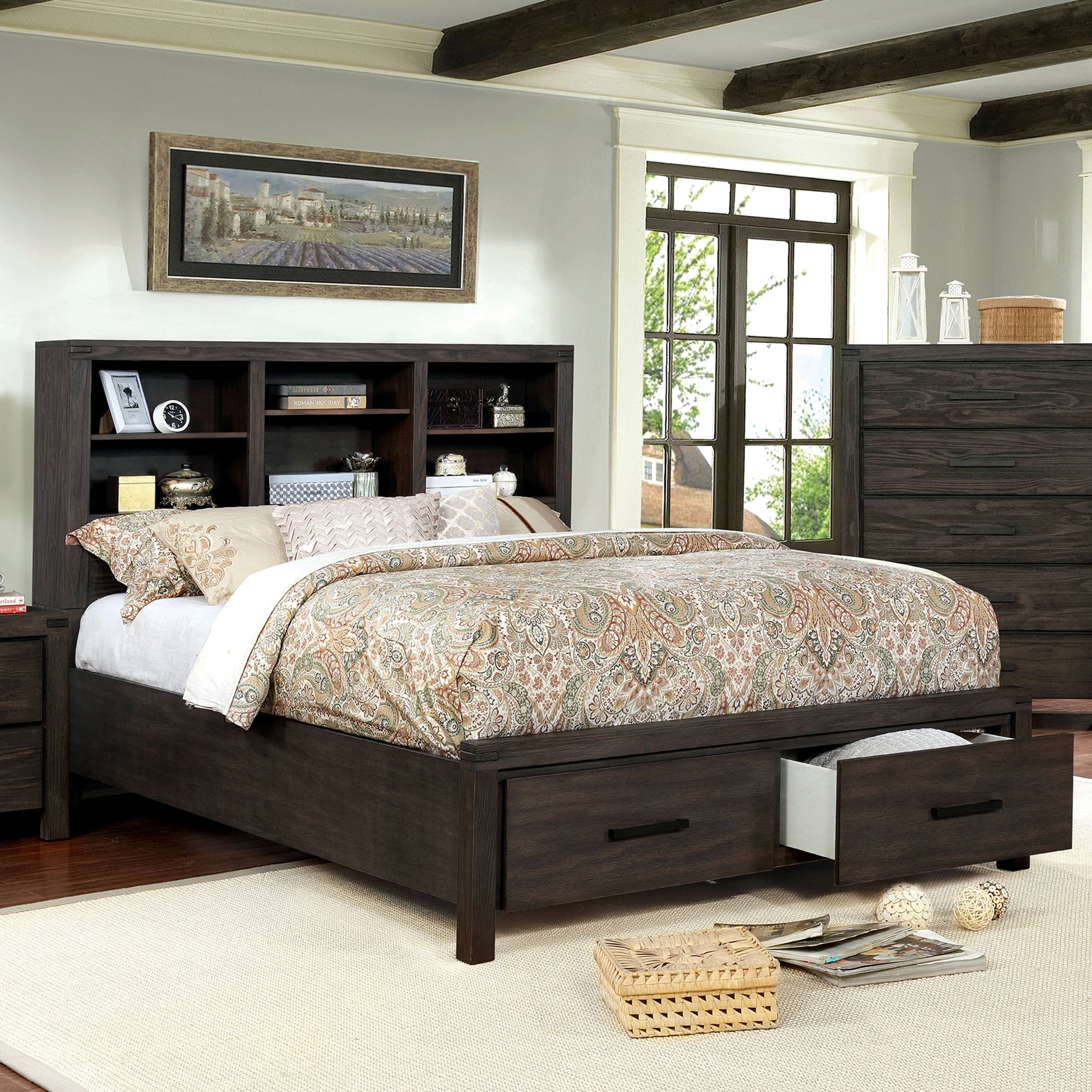 Furniture of America Ghirald Bookcase Bed, California King, Rustic ...