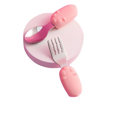 Baby Tableware Spoon Fork Toddler Children Feeding Training Spoon Silicone Easy Grip Perfect ...