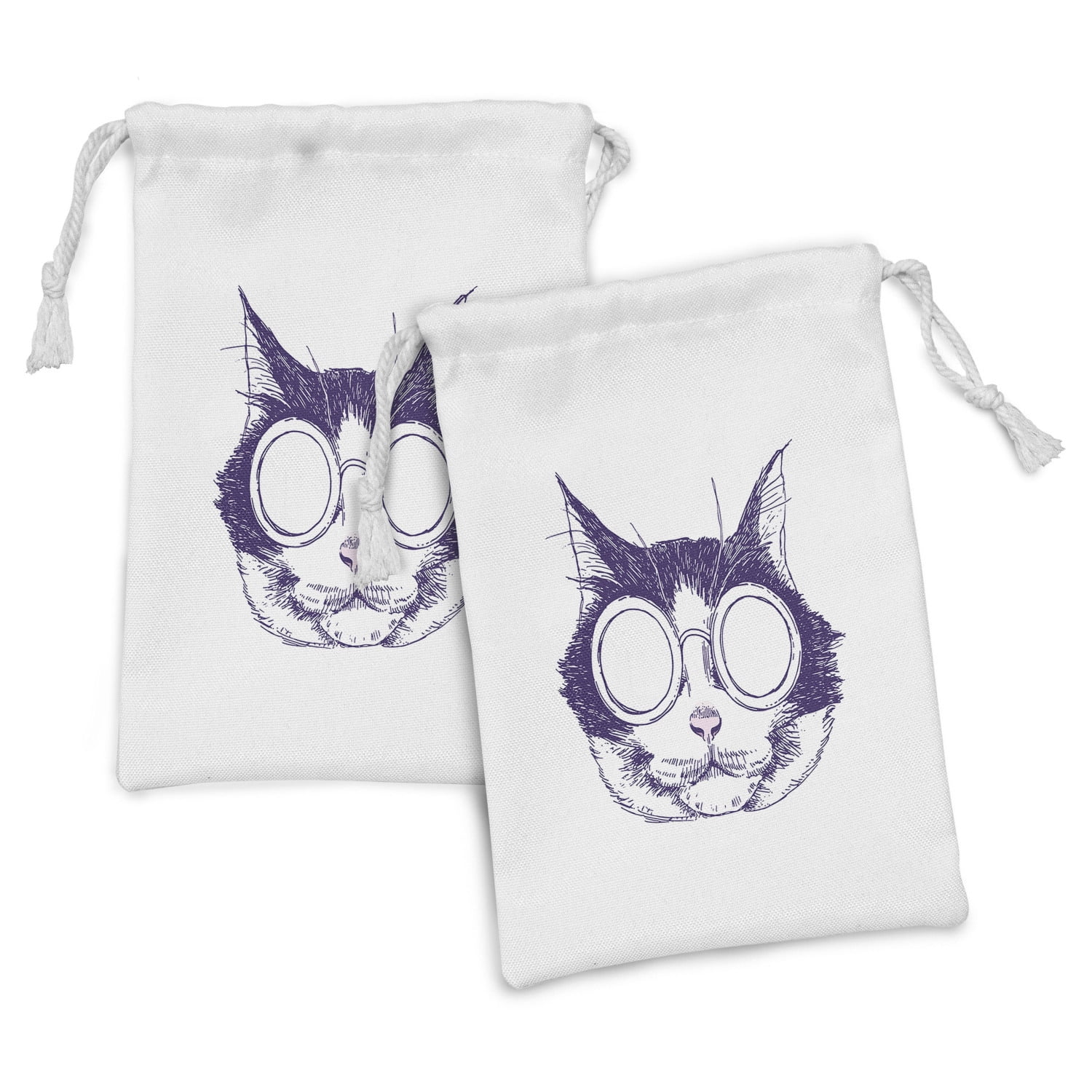 Cat Lover Fabric Pouch Set of 2, Funny Cool Cat Head Portrait with ...