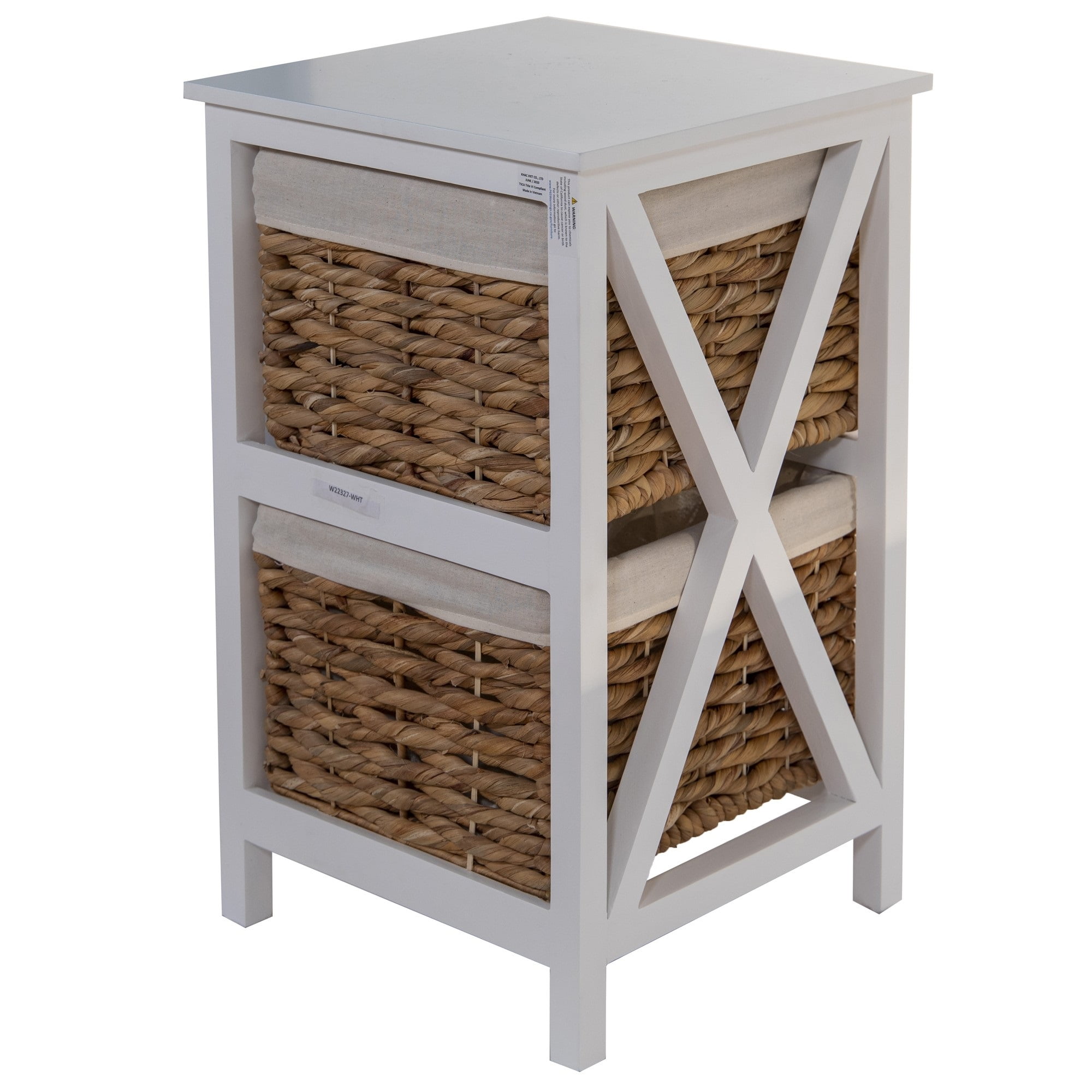 White Wooden Two Lined Basket Drawer Side Table - Walmart.com