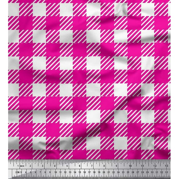 Soimoi Silk Fabric Gingham Check Print Fabric by The Yard 42 Inch Wide ...