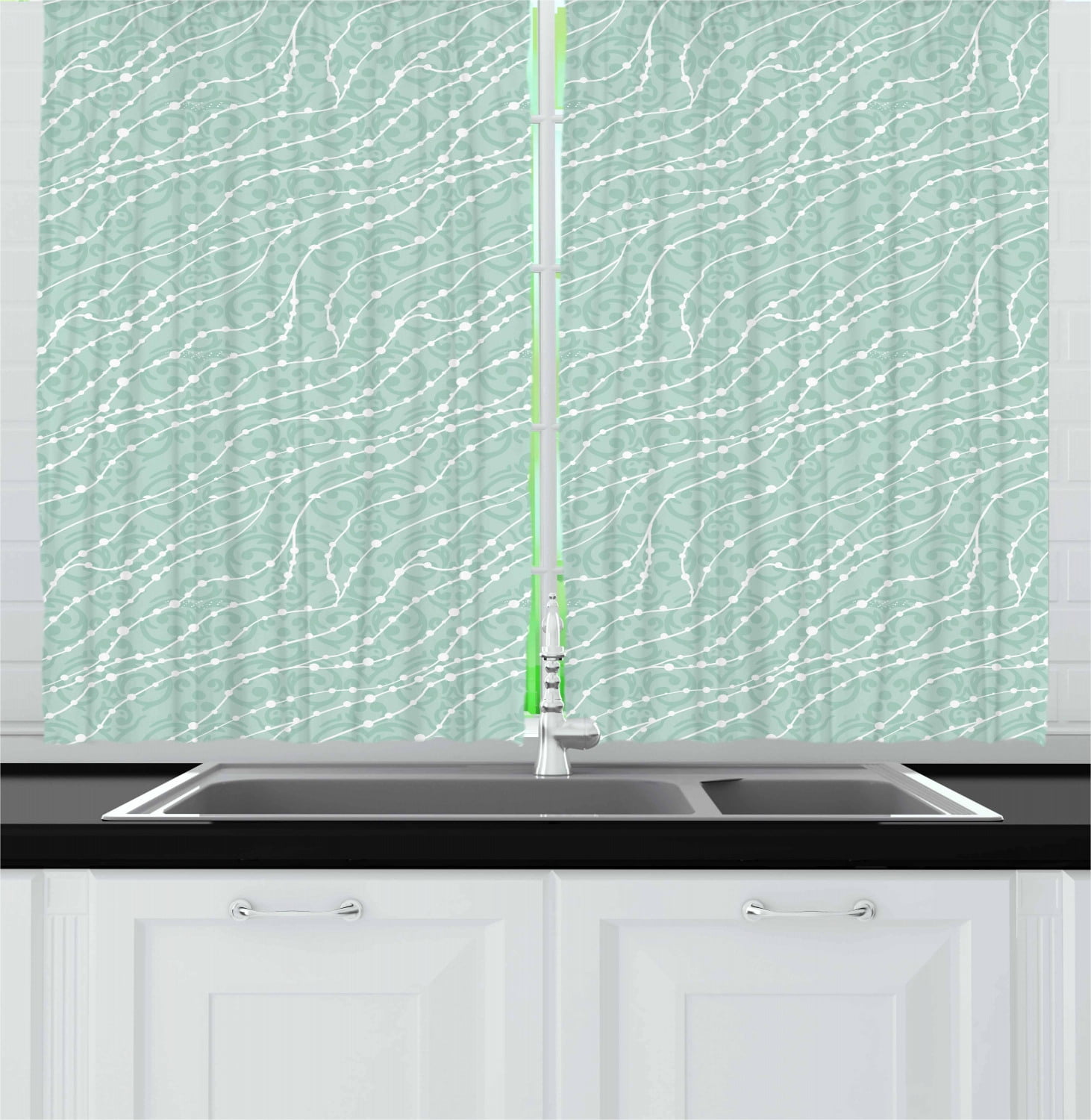 Pearls Curtains 2 Panels Set, Faded Curlicues on Pastel Color with ...