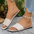 Bkhluea Women Embossed Square Toe Flat Slide Sandals Comfortable ...