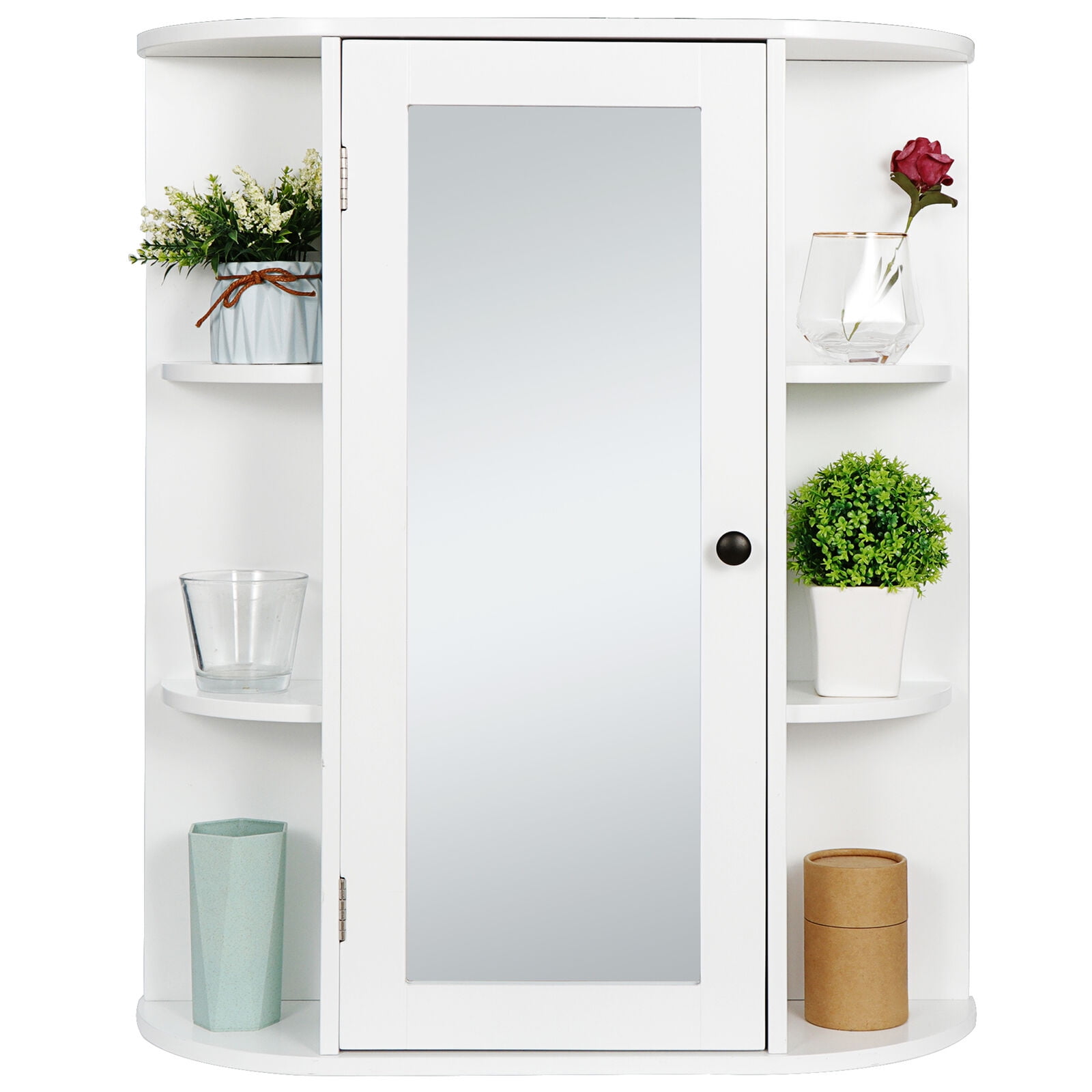 ZENSTYLE Wall Mounted Cabinet MDF Kitchen Storage Organizer W/ Mirror ...