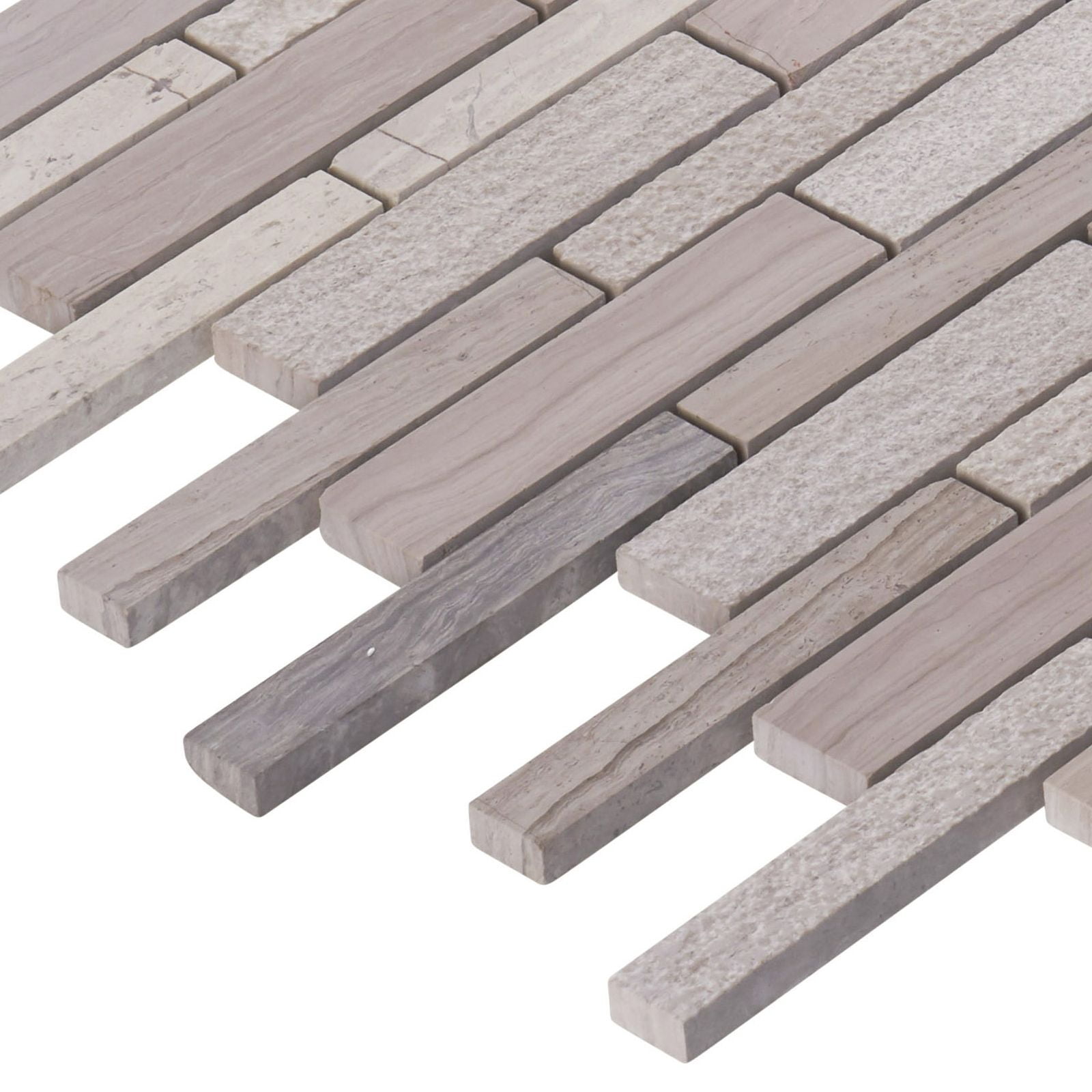 Buy Sample - Taupe Gray Linear White Oak Marble Stone Linear Mosaic Tile Backsplash Kitchen ...