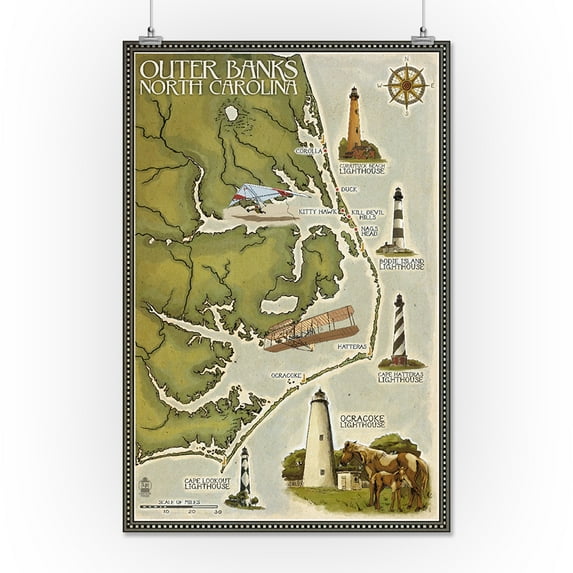 Outer Banks, North Carolina, Lighthouse and Town Map - Walmart.com