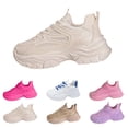AUDeals Women’s Chunky Mesh Sneakers Thick Sole PU Leather Platform ...