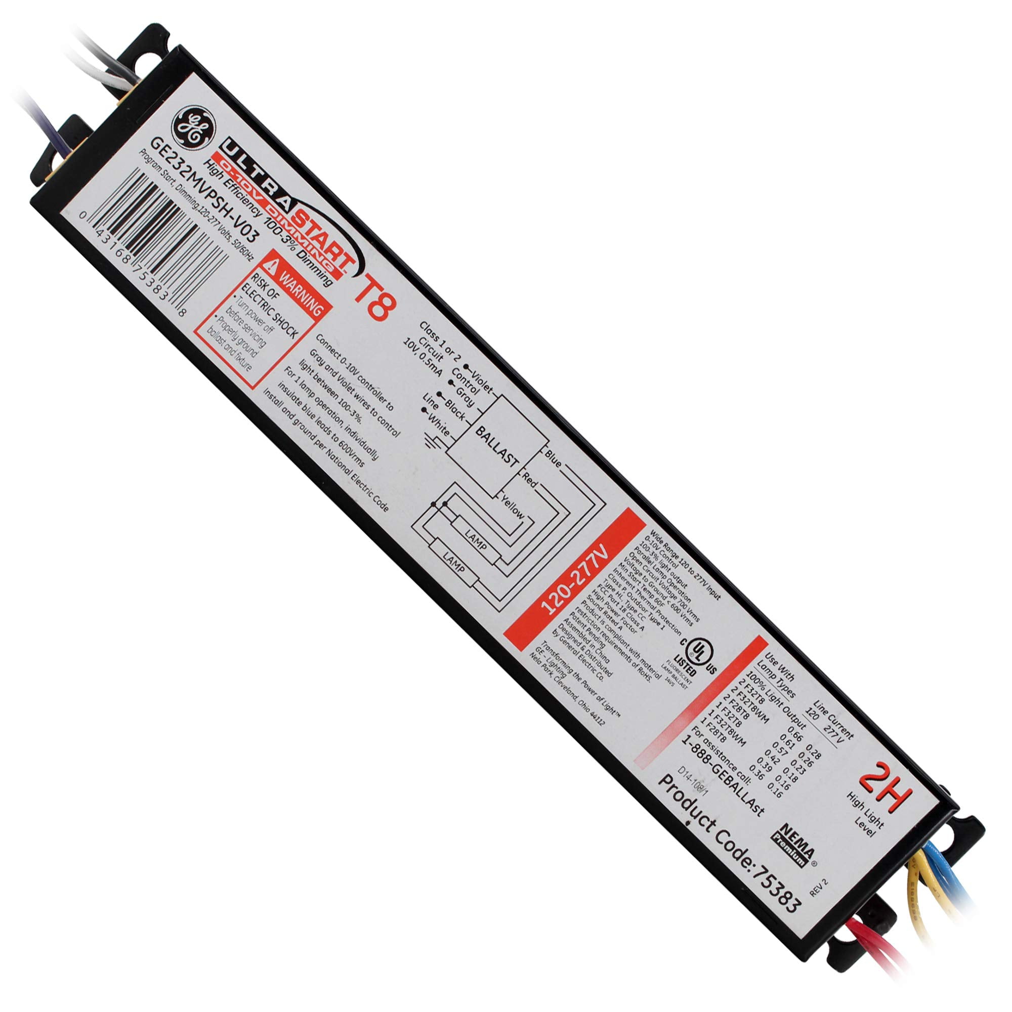 GE GE232-MVPSH-V03 Fluorescent Dimming Ballast, 2-Lamp, 32W, T8 F32T8 ...