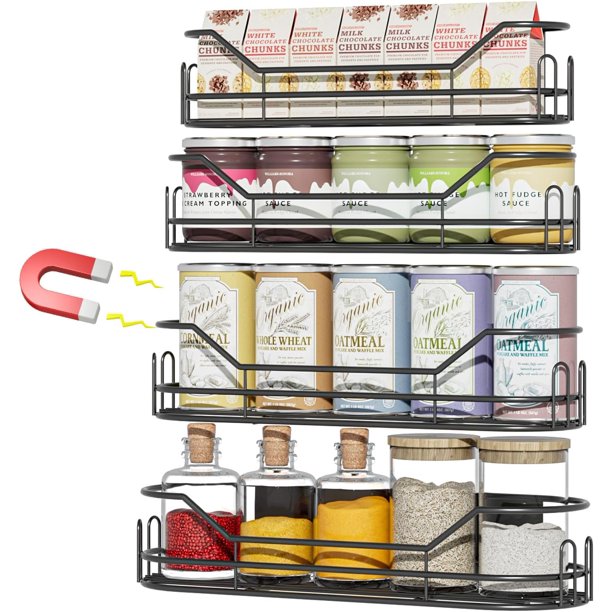 4 Pack Magnetic Shelf, Magnetic Spice Rack Organizer for Refrigerator ...