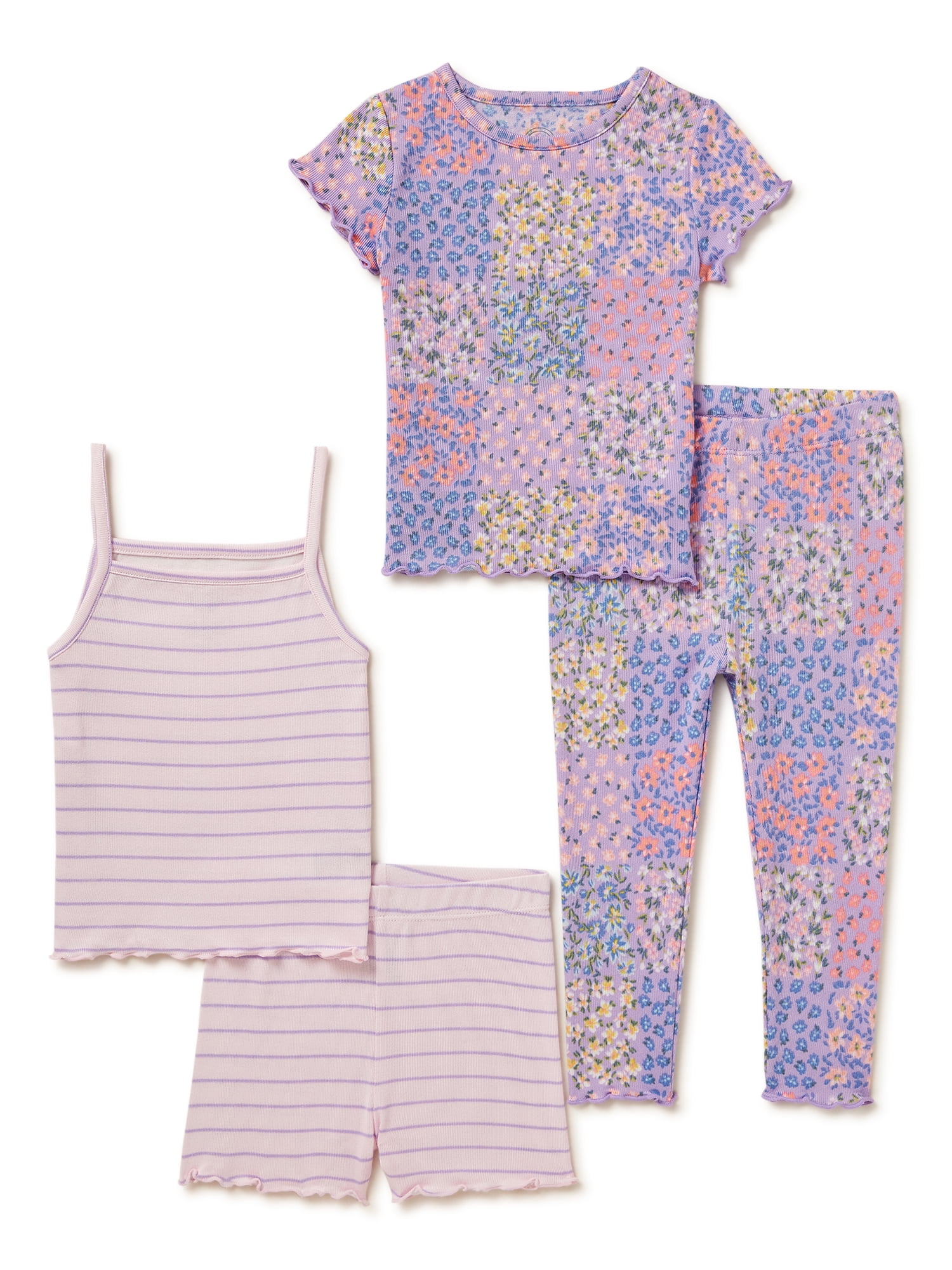 Wonder Nation Baby and Toddler Girls Hacci Knit Pajama Set, 4-Piece ...