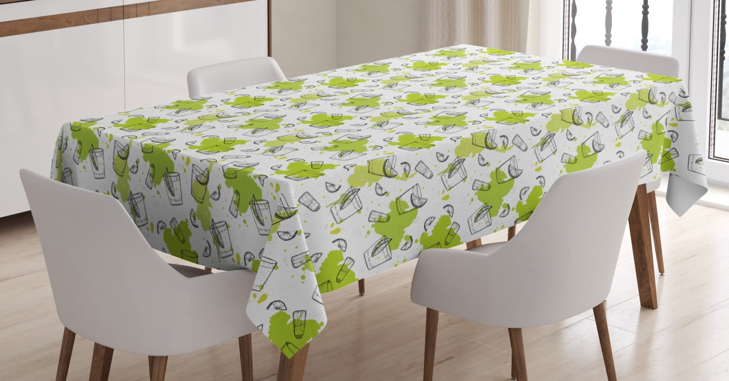 Tequila Tablecloth, Outline Sketch Pattern of Glasses Lemon Slices Salt ...