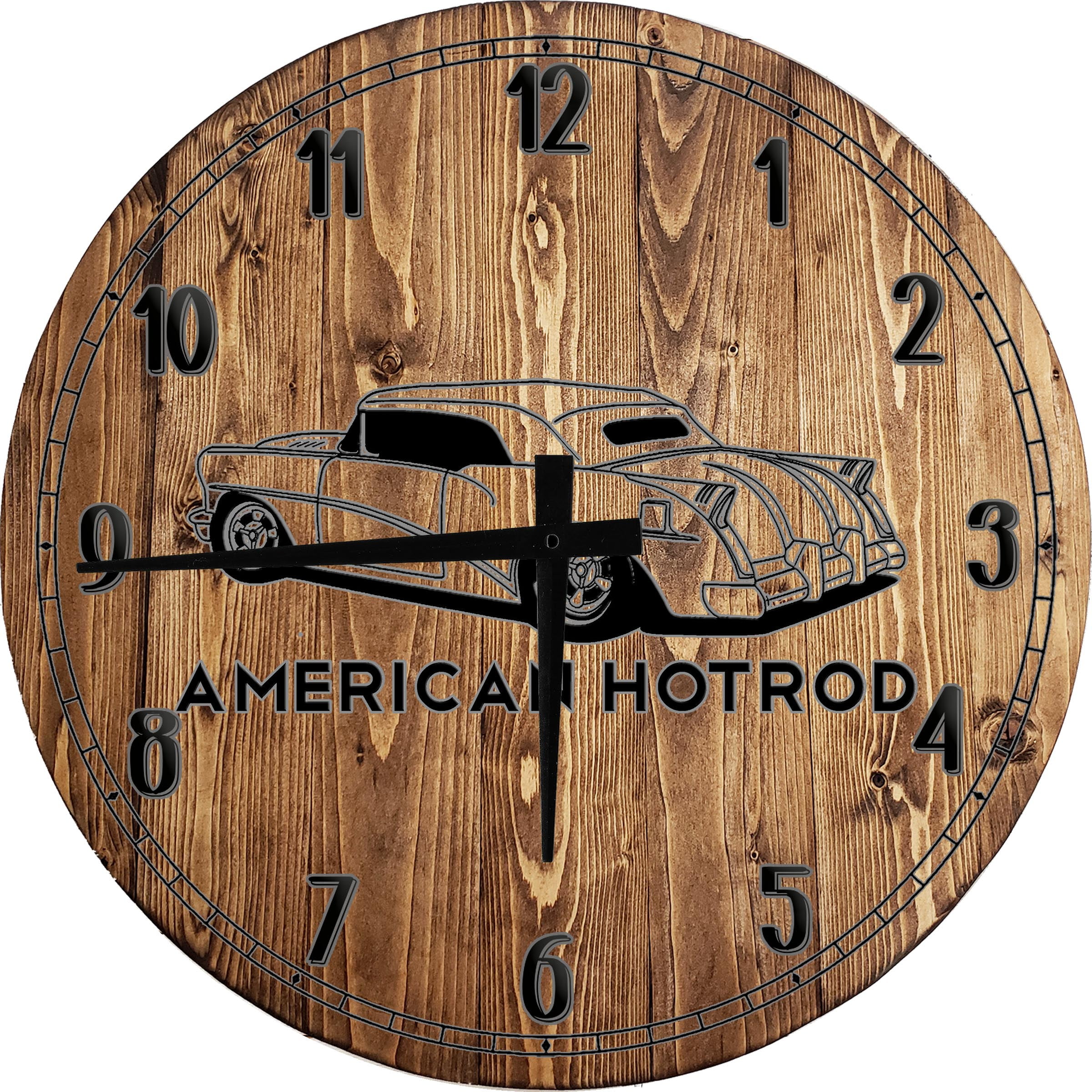 Large Wood Wall Clock 24 Inch Round Car Wall Art American Hotrod Rally ...