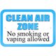 Clean Air Zone No Smoking or Vaping Allowed Sign - Walmart.com
