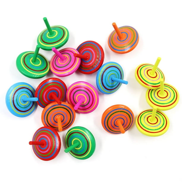 16 Pieces Wood Colorful Painted Spinning Tops, Educational Gyroscopes ...