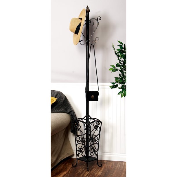 DecMode 11" x 74" Black Metal Vintage Style Coat Rack with Scroll ...