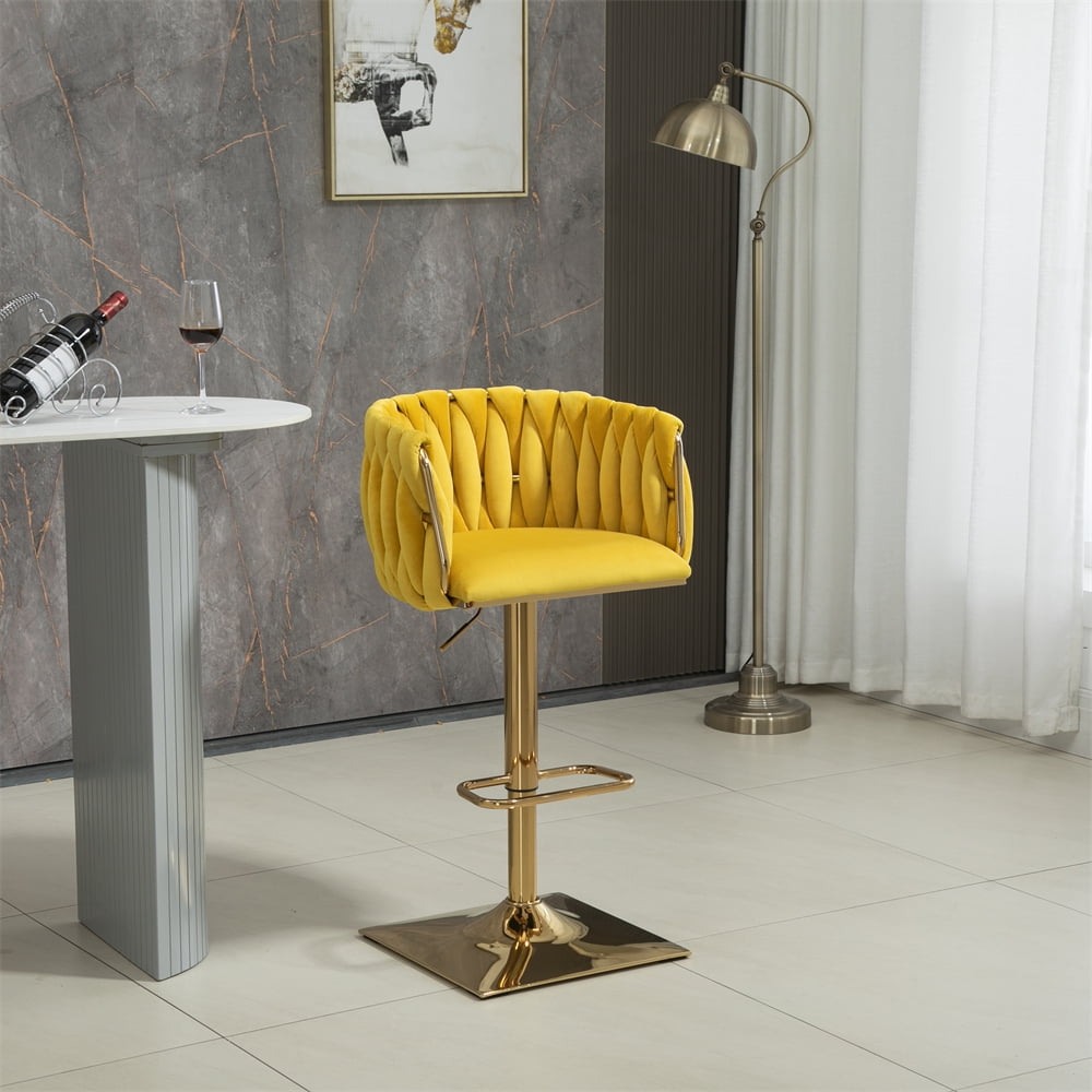 Adjustable Bar Stool, Velvet Upholstered High Bar Chair with Back and ...