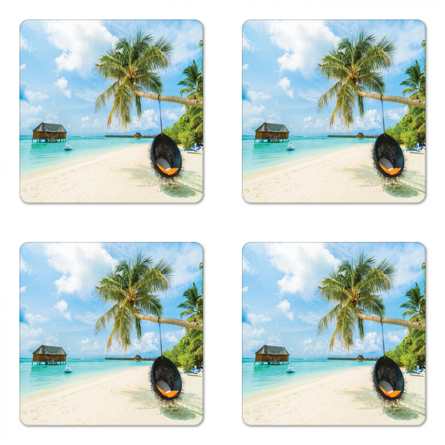Ocean Coaster Set of 4, Exotic Beach in the Maldives with Crystal ...