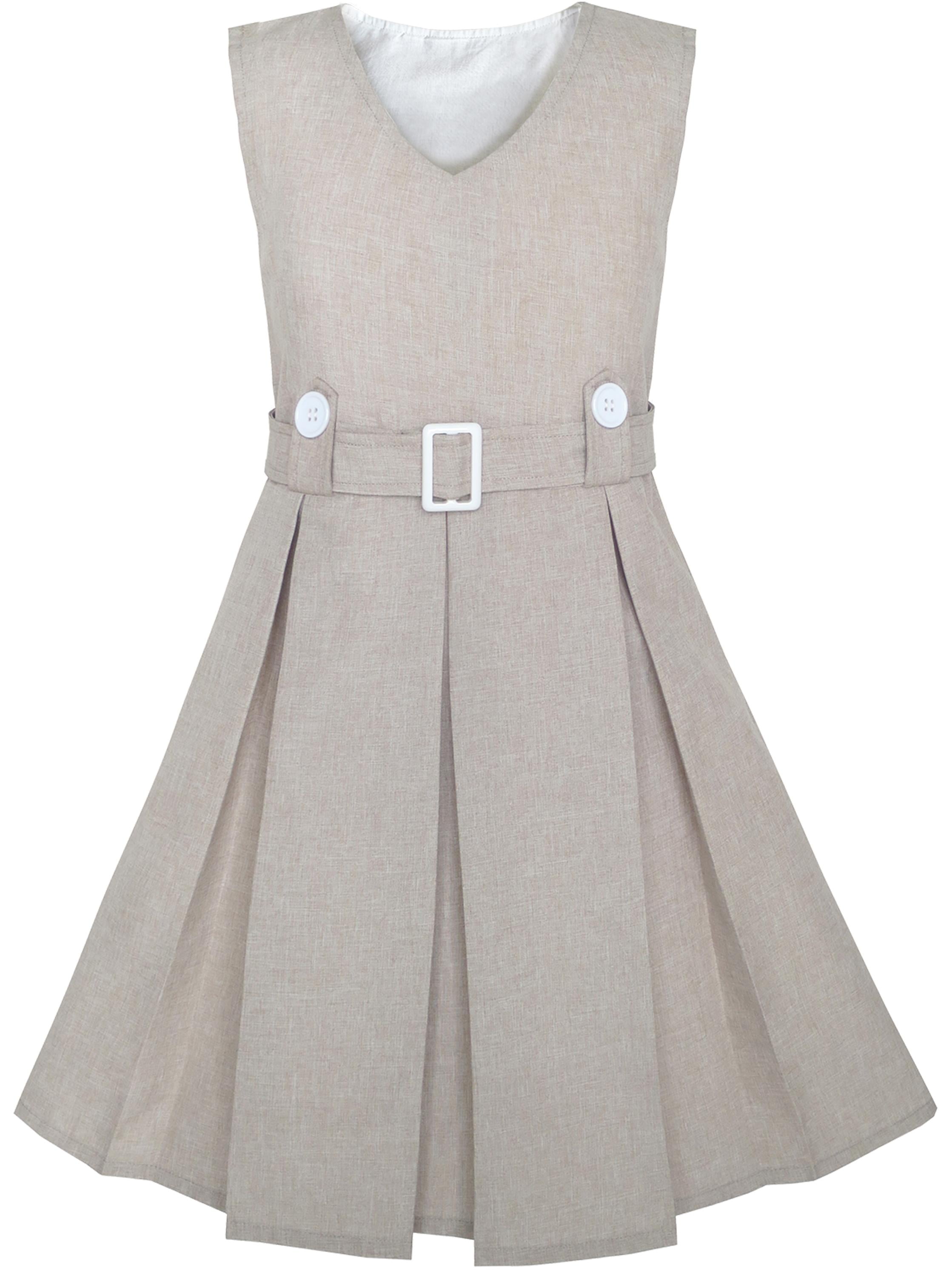 Girls Dress Beige Button Back School Uniform Pleated Hem 6 - Walmart.com